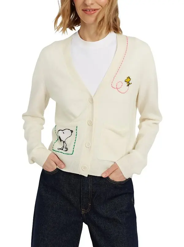 Chinti & Parker Wool-cashmere Snoopy Pocket Cardigan - Cream