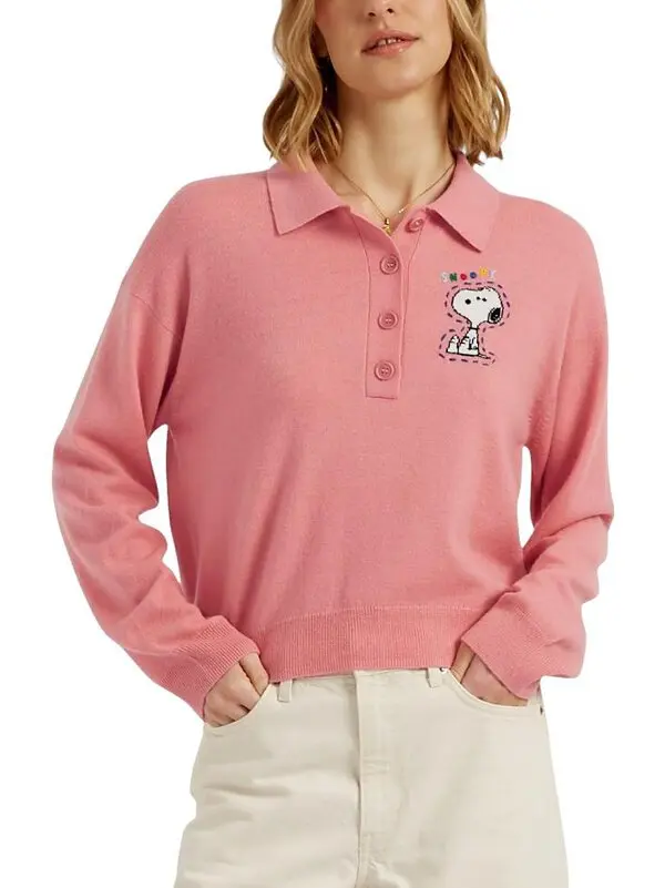Chinti & Parker Wool-cashmere Snoopy Polo Sweater - Salmon