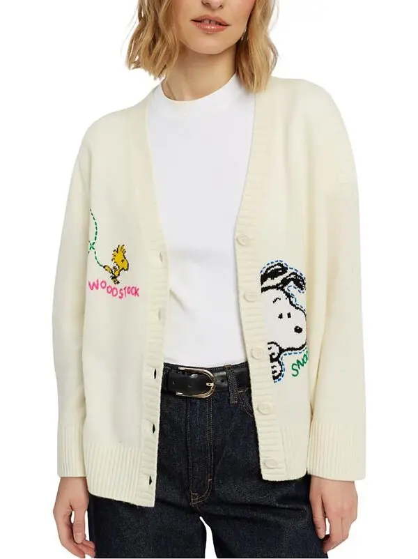Chinti & Parker Wool-cashmere Snoopy Embroidered Cardigan - Cream