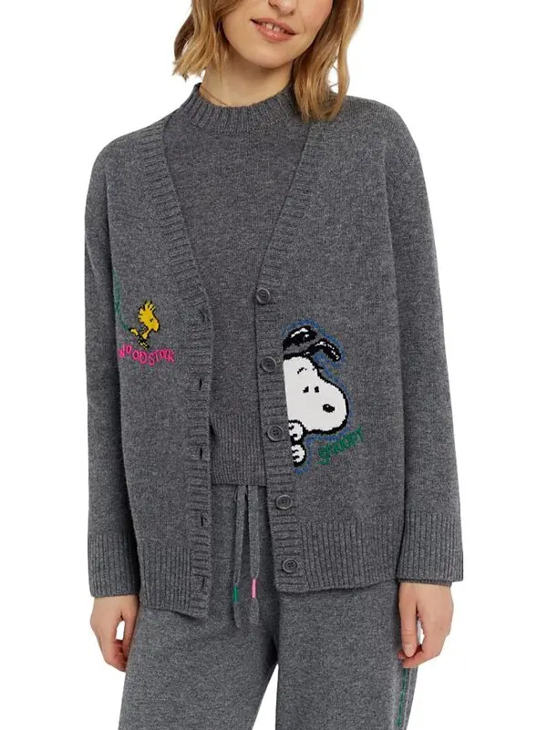 Chinti & Parker Wool-cashmere Snoopy Embroidered Cardigan - Grey