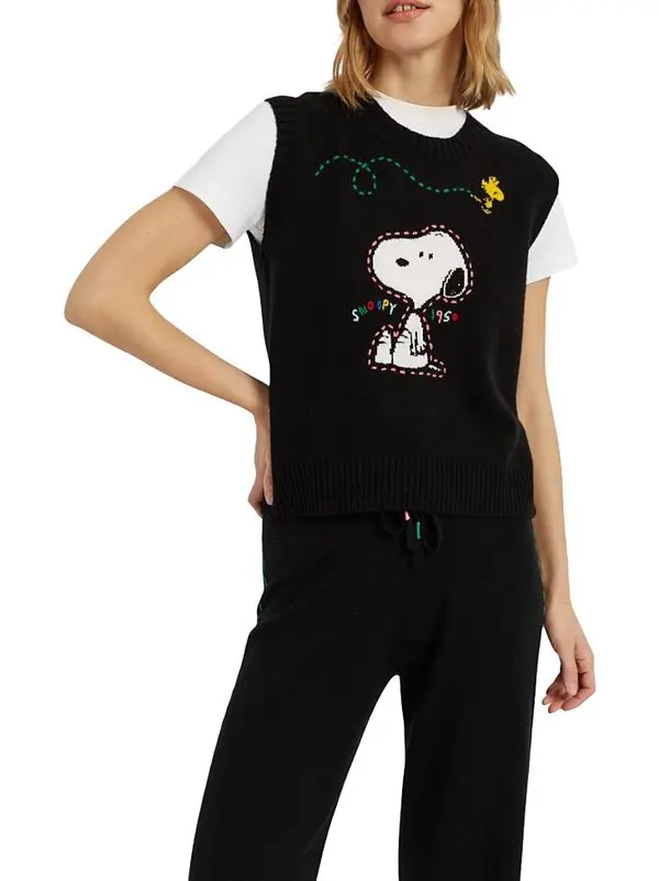 Chinti & Parker Wool-cashmere Snoopy & Woodstock Intarsia Vest - Black