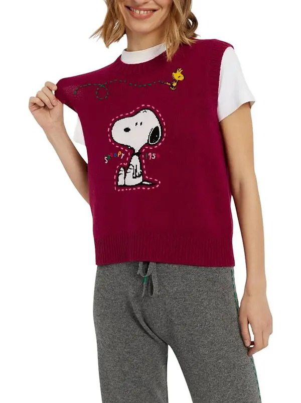 Chinti & Parker Wool-cashmere Snoopy & Woodstock Intarsia Vest - Cherry