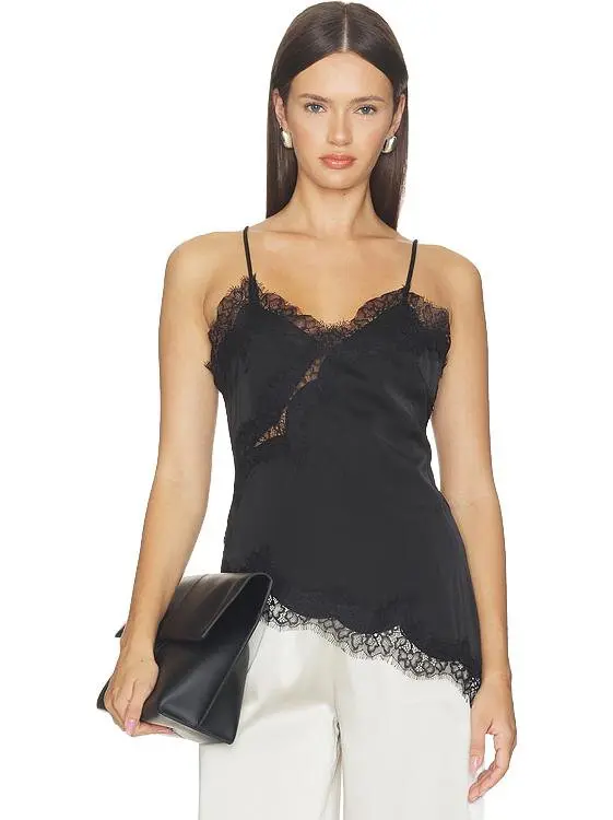 Superdown Jett Asymmetrical Lace Trim Top - Black