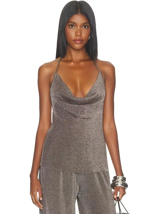 SEROYA Esmerelda Metallic Knit Halter Neck Top - Granite