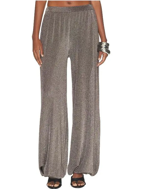 SEROYA Metallic Knit Wide Leg Pants - Granite