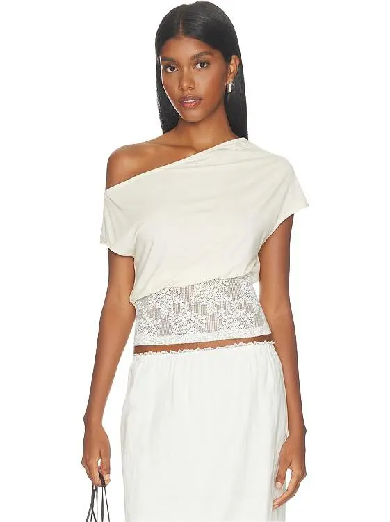 Lioness Etoile Off Shoulder Top With Lace Detail - Cloud