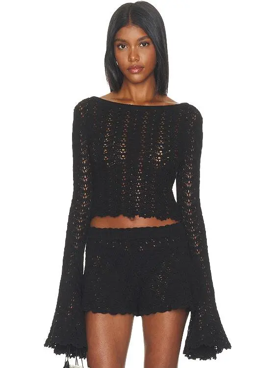 Tularosa Zaylee Boat Neck Open Stitch Mini Sweater - Black
