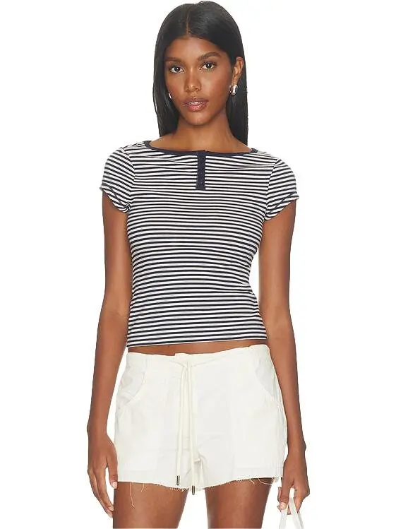 Free People X Intimately Morning Pages Henley - Navy Combo