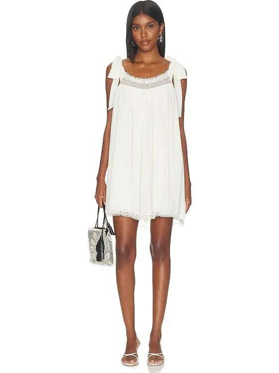 Tularosa Evira Mini Dress With Tie Shoulders And Lace Trim - Cream
