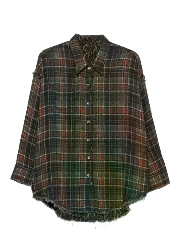 R13 Reversible Plaid Check Distressed Cotton Shirt - Brown