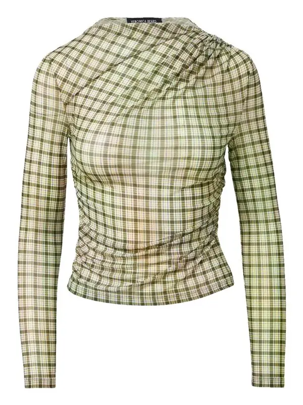 Veronica Beard Nuivina Check-print Ruched Top - Green