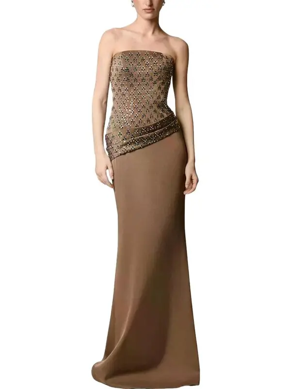 NAFSIKA SKOURTI Embellished Strapless Maxi Dress - Brown