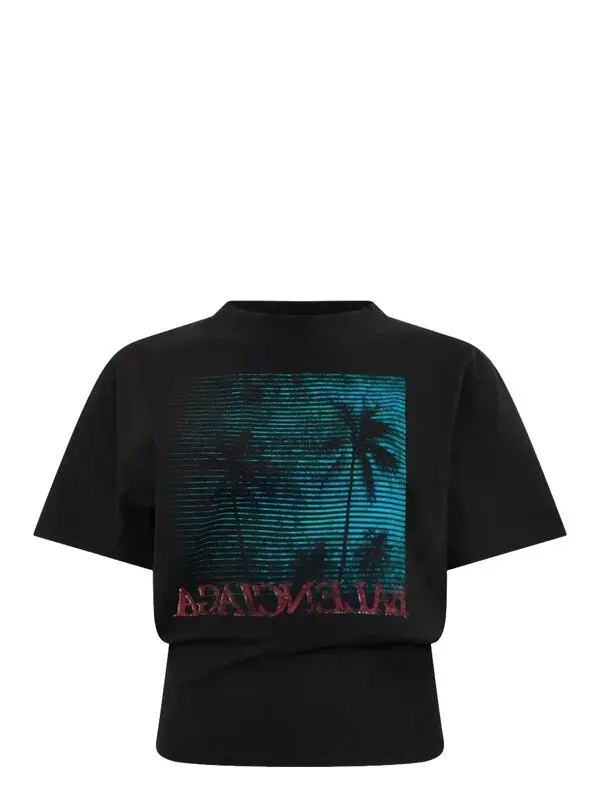 Balenciaga Crop T-shirt With Graphic Design - Black