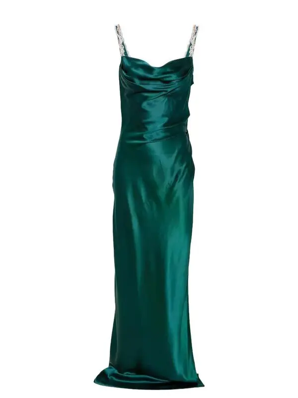 Balmain Embroidered-strap Cowl Neck Maxi Dress - Green