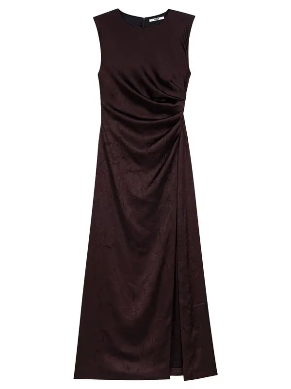 Maje Ruched Sleeveless Midi Dress - Brown
