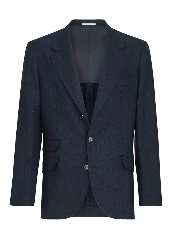 Brunello Cucinelli Mouliné Virgin Wool Twill Deconstructed Blazer - Blue