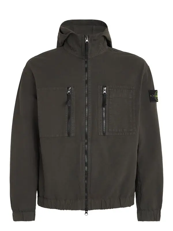 Stone Island Organic Cotton Ripstop Hooded Overshirt - Black