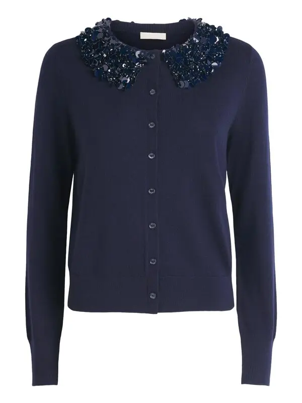 Ulla Johnson Merino Wool Embellished Cardigan - Navy