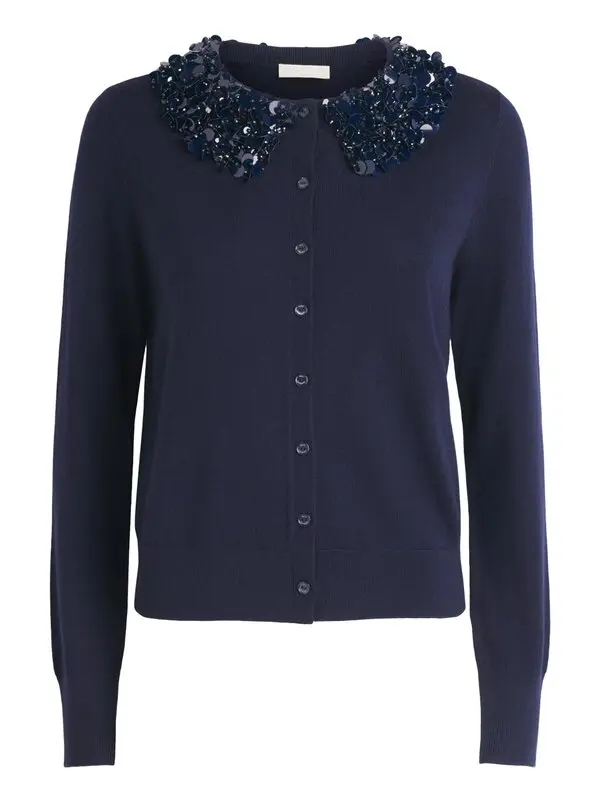 Ulla Johnson Merino Wool Embellished Cardigan - Navy