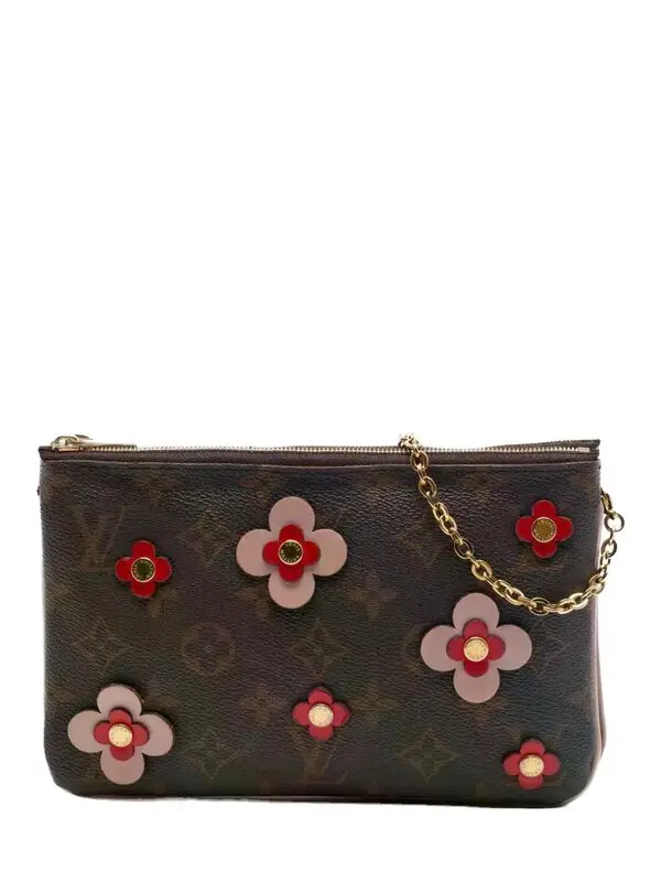 LOUIS VUITTON 2019 Monogram Blooming Flowers Double Zip Pochette Crossbody Bag - Brown