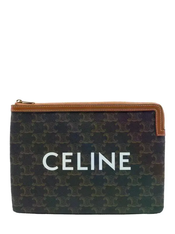 Celine Small Triomphe Coated Canvas Clutch Bag - Brown