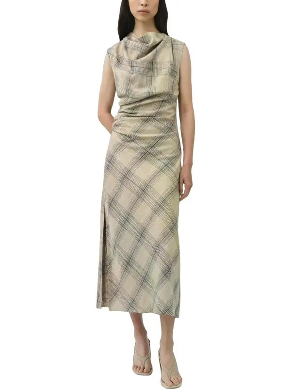 Simkhai Burke Plaid Draped Midi Dress - Neutrals