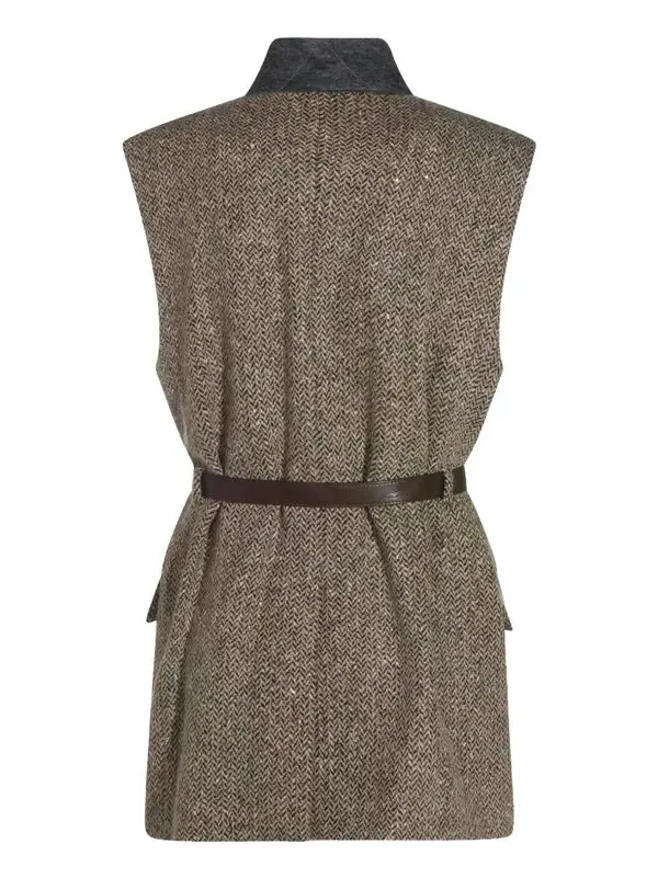 Brunello Cucinelli Sequin-embellished Belted Gilet - Brown