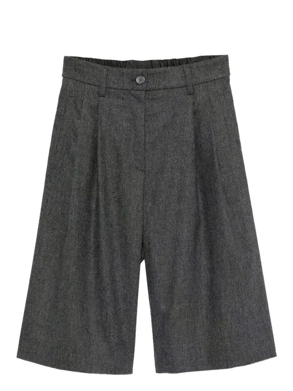Emporio Armani Pleated Wide-leg Wool Shorts - Grey