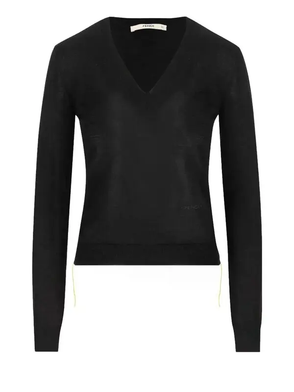 Fendi V-neck Fine Knit Sweater - Black