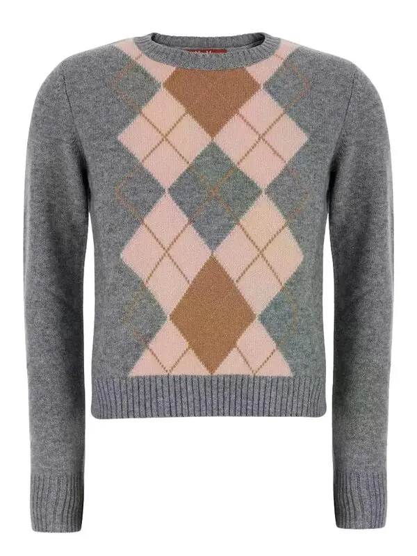 Max Mara Argyle Intarsia Knit Sweater - Grey