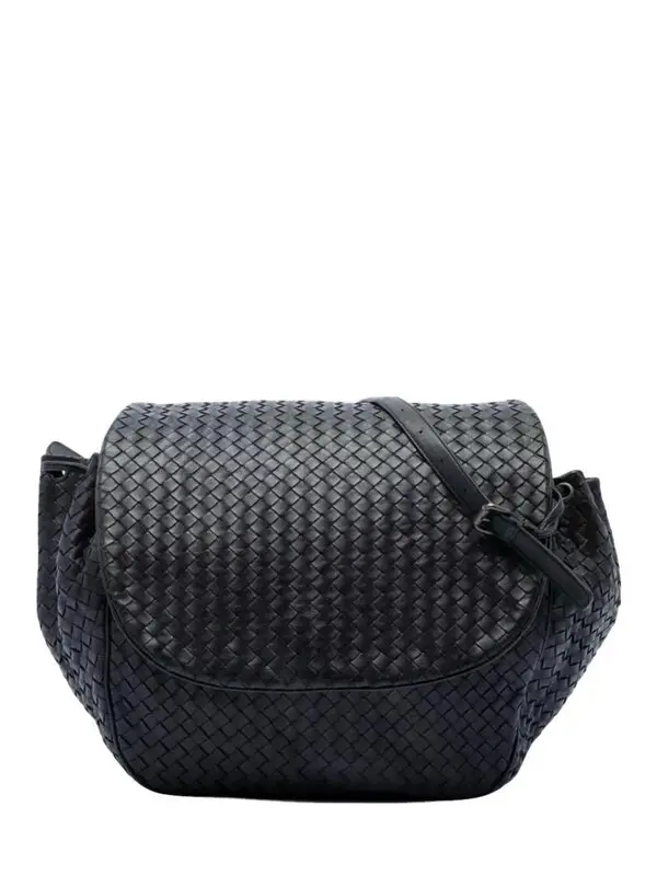 Bottega Veneta Nappa Intrecciato Flap Crossbody Bag - Black