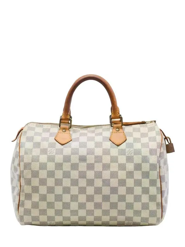LOUIS VUITTON Damier Azur Speedy 30 Boston Bag - White