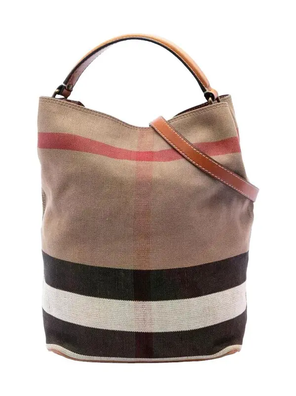 Burberry Medium Check Canvas Ashby Bucket Bag Satchel - Brown