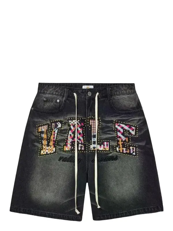 VALE FOREVER Patchwork Denim Shorts - Black