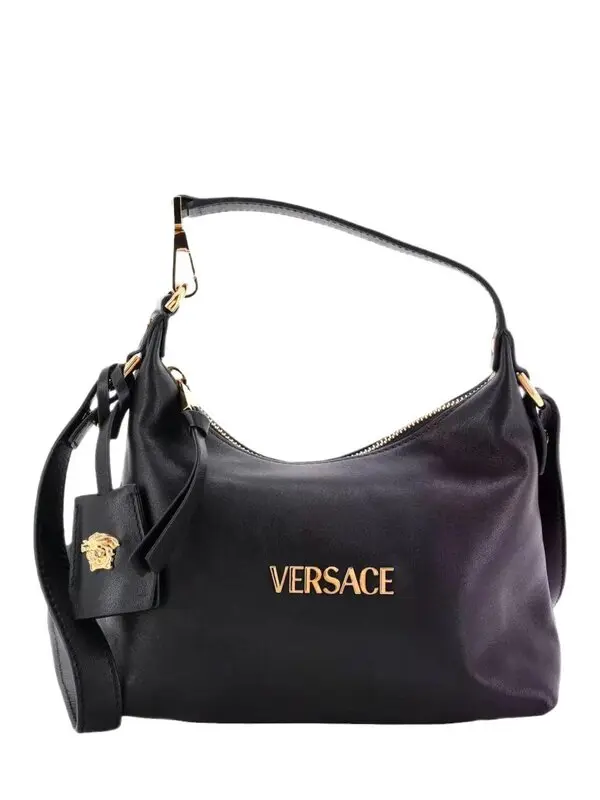 Versace Leather Tag Hobo Bag - Black