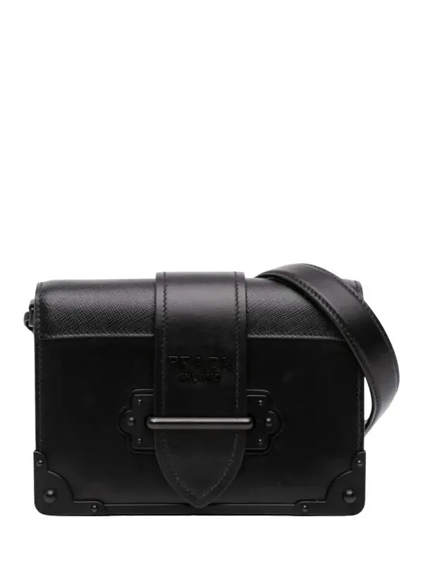 Prada Saffiano Trimmed City Calf Cahier Crossbody Bag - Black