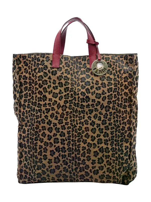 Fendi Leopard Printed Canvas Shopping Tote Bag - Brown