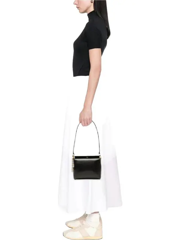 FERRAGAMO Leather Gancini Shoulder Bag - Black