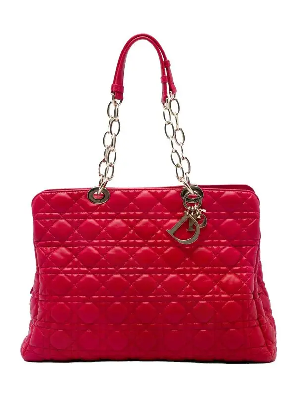Dior Lambskin Cannage Soft Zipped Lady Shopping Tote Bag - Red