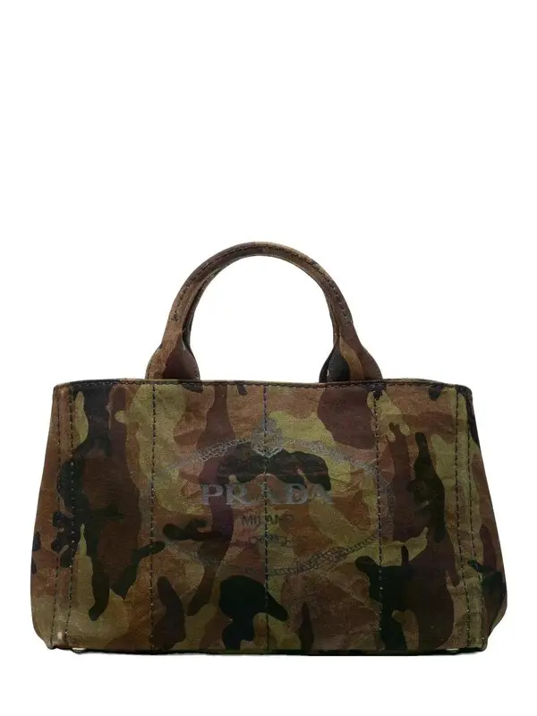 Prada Canapa Logo Camouflage Canvas Tote Satchel - Brown