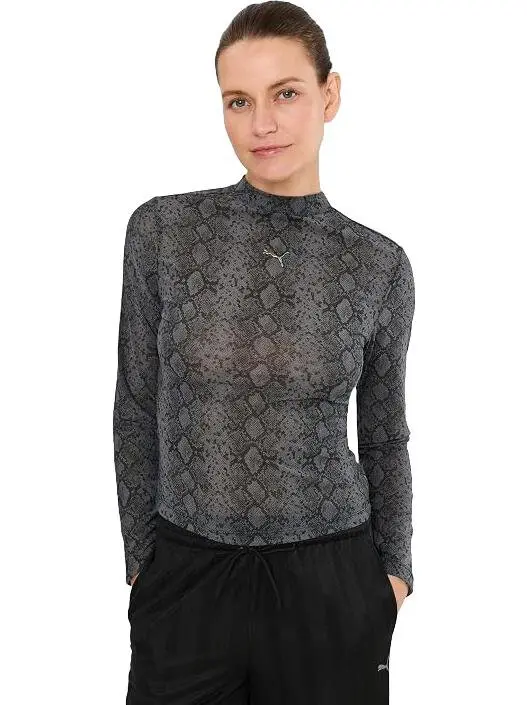 PUMA Snake Pack All Over Print Mesh Long Sleeve Top - Black