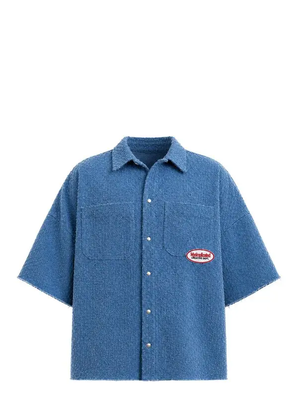 MYSIMPLICATED Textured Cotton Oversized Shirt - Blue
