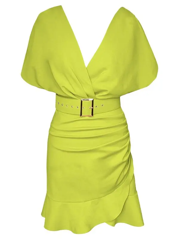 ALINA CERNATESCU Mariposa Mini Ruffle Cocktail Dress - Green