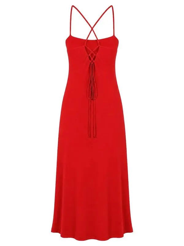 MARIANNE BY MARIE JORDANE Lexie Flared Cotton Midi Dress - Red