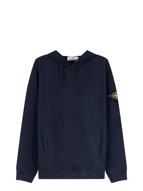 Stone Island Organic Cotton Hooded Sweatshirt With Logo Patch - Blue