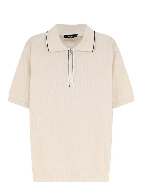 Fendi Cotton And Silk Polo Shirt With Ff Embroidery - Beige