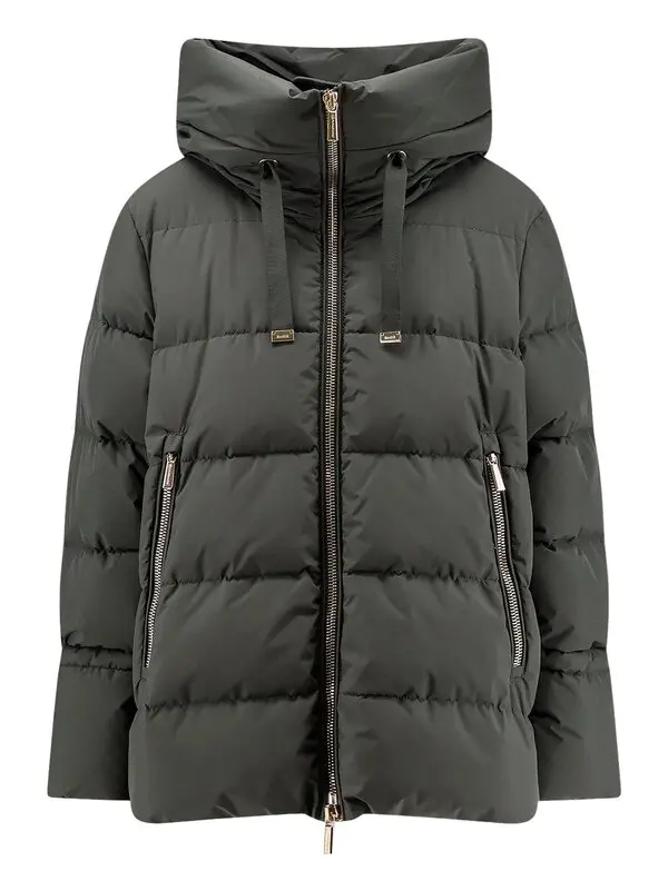 MOORER Waterproof Down Jacket With Hood And Drawstring Details - Green