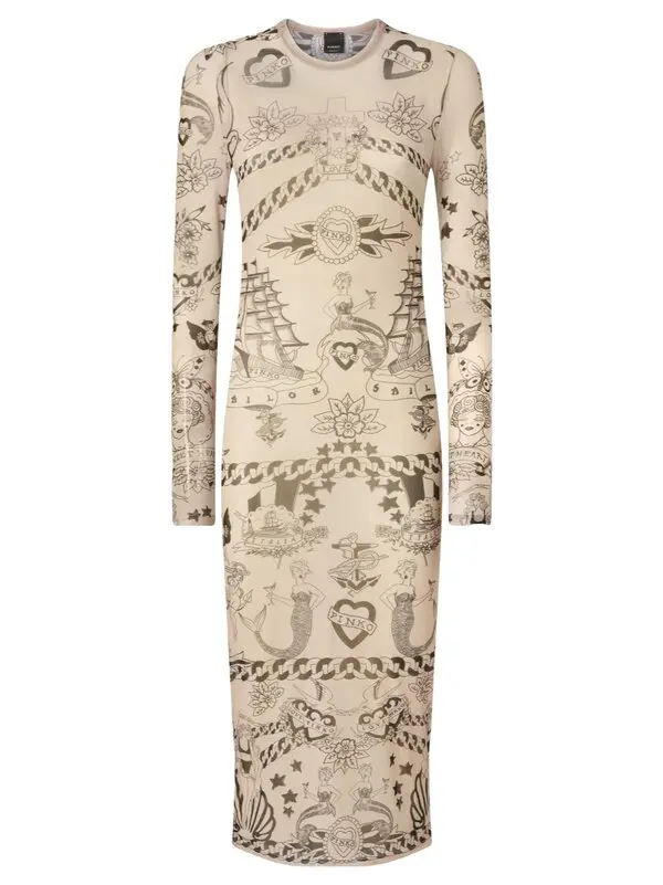 Pinko Aneletti Printed Tulle Dress - Nude