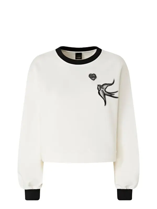 Pinko Crewneck Sweatshirt With Contrasting Collar And Cuffs - White