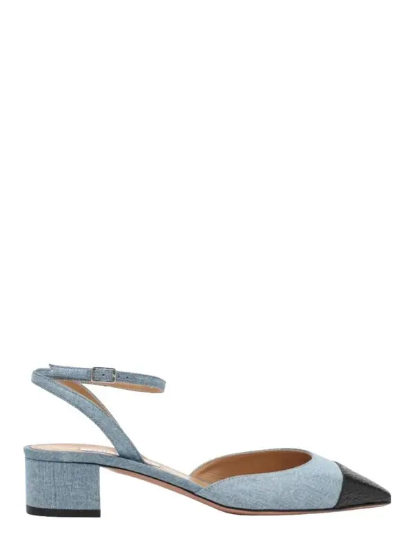 AQUAZZURA Two-toned Square Toe Pumps With Ankle Straps - Gray